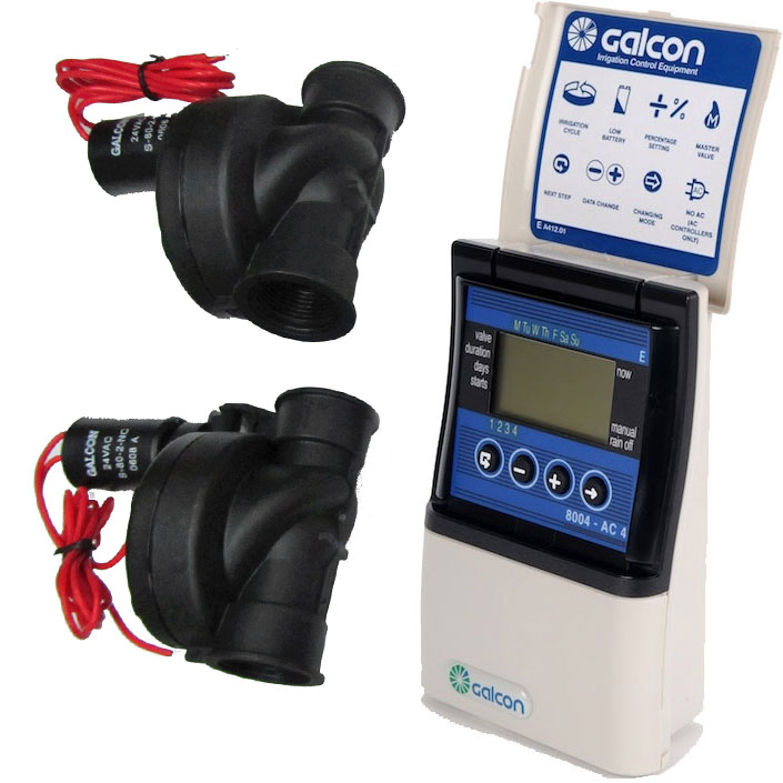 מחשב השקייה גלקון 4 תחנות פנימי AC-8004 AC-4 כולל שני ברזים 3/4 אינץ GALCON