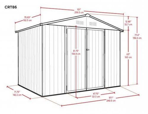 מחסן מתכת 2.56X1.93 מטר סקיילייט Garden Top CR86