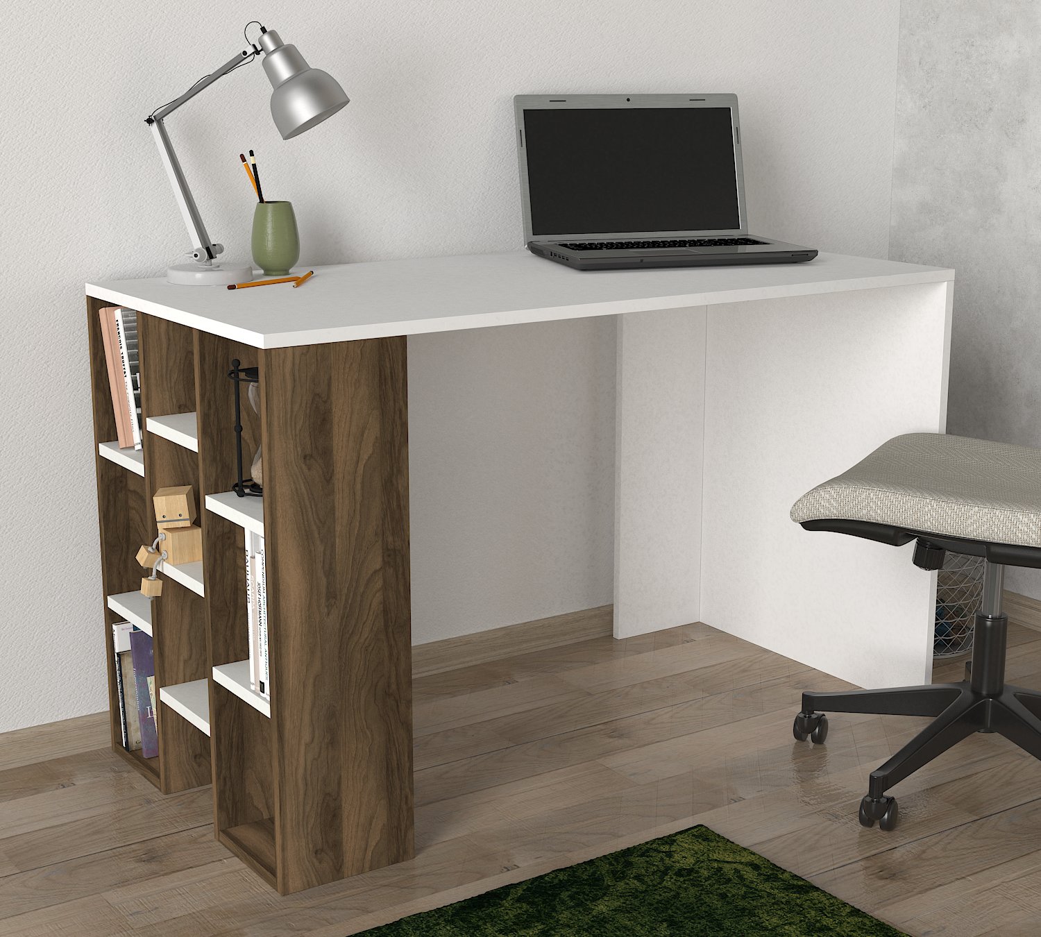 עמדת עבודה 120X60 ס''מ לבן משולב אגוז RIKOLO